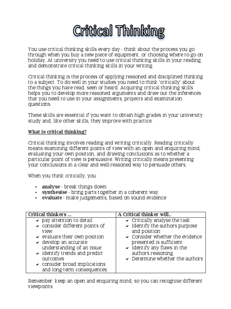 Critical Thinking | PDF | Critical Thinking | Thought