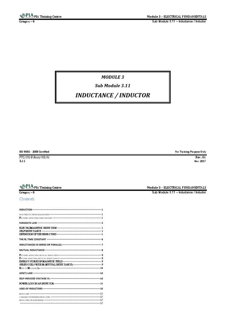 Sub Module 3.11 Inductance Final | PDF | Inductance | Inductor