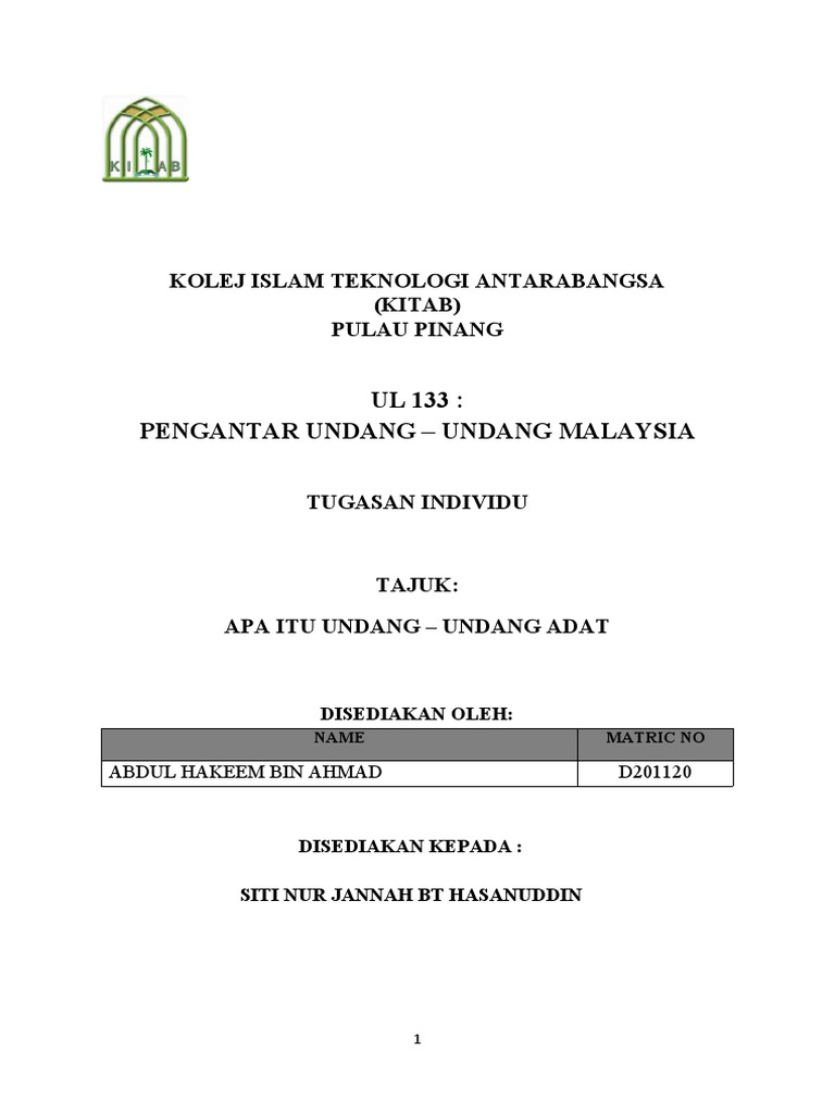 Pemahaman Undang-Undang Adat Malaysia | PDF