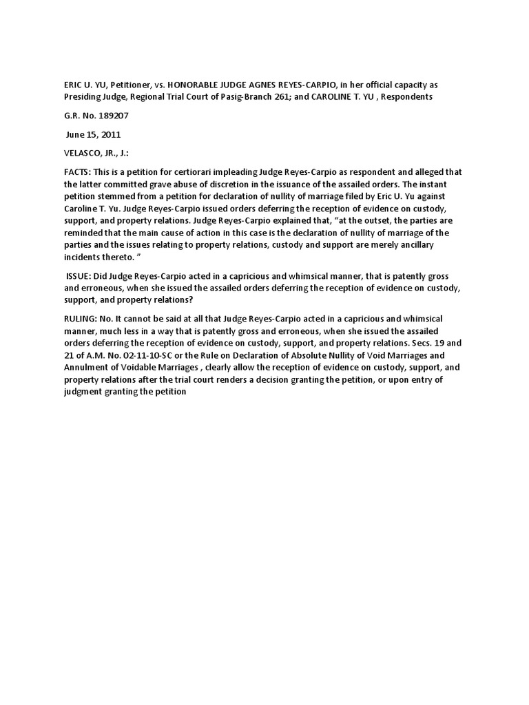 Yu Vs Judge Reyes-Carpio | PDF