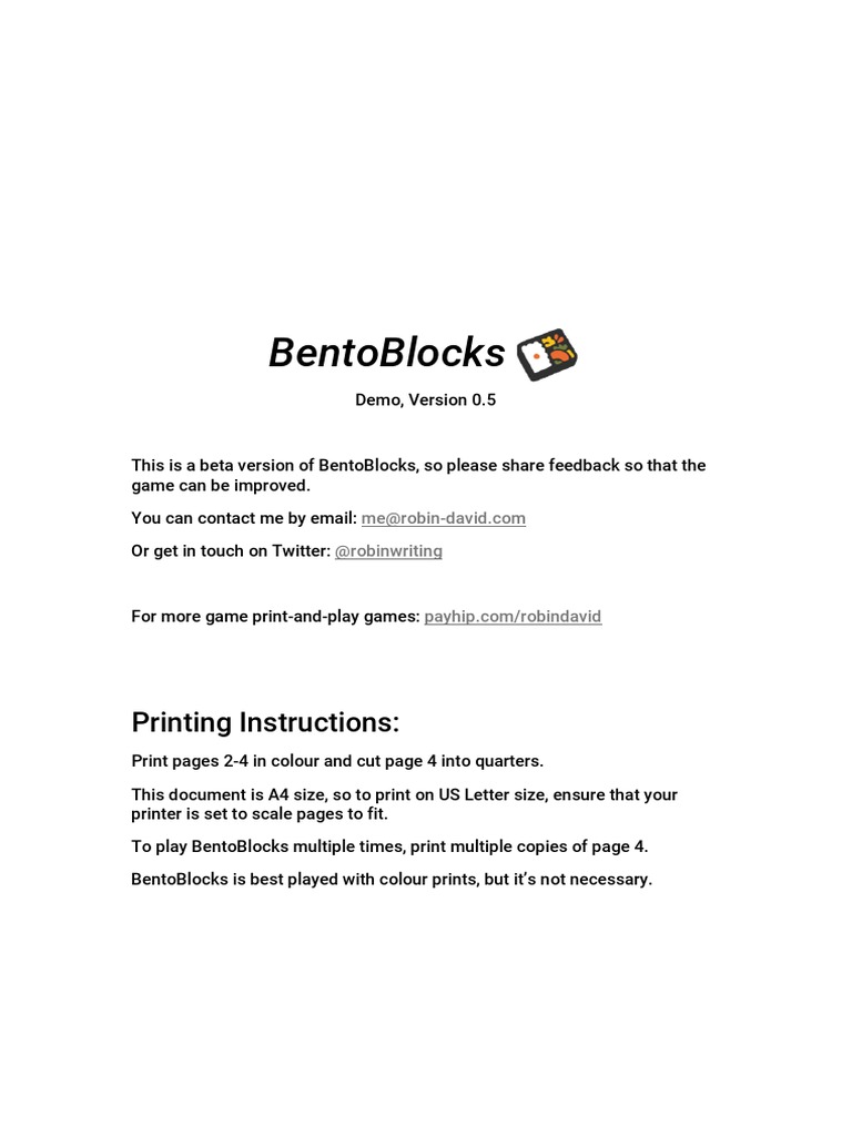 Bentoblocks: Printing Instructions | PDF | Dice | Sushi