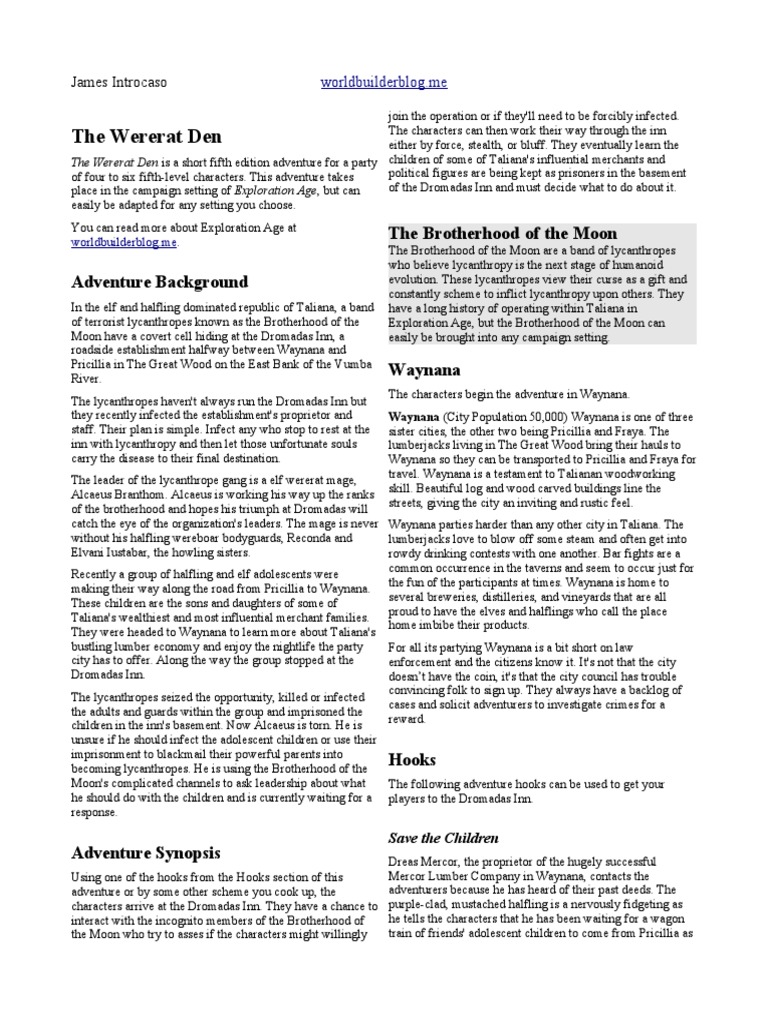 The Wererat Den: The Brotherhood of The Moon | PDF