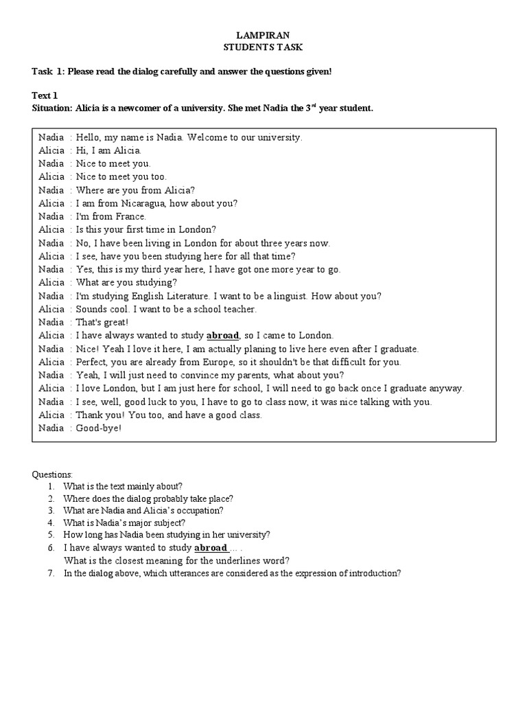 Student Dialog Exercises | PDF | Linguistics