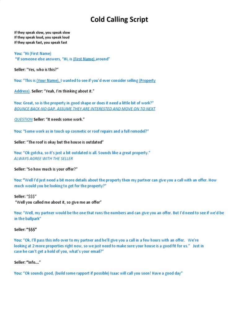 Official Cold Calling Script | PDF | Law | Home & Garden