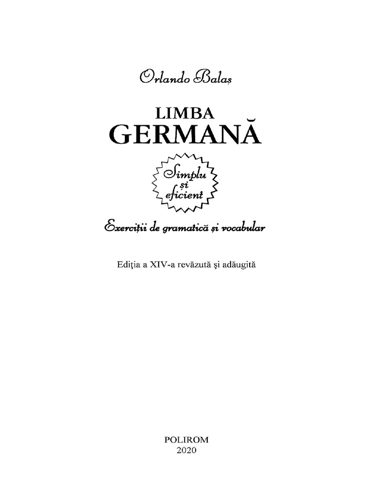 Limba Germana Exercitii de Gramatica Si Vocabular - Orlando Balas | PDF