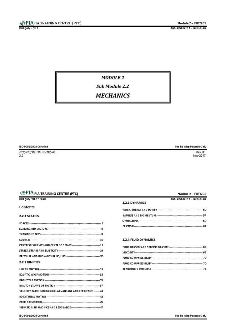 PIA B1.1 - Module 2 (PHYSICS) SubModule 2.2 (Mechanics) Final | PDF ...