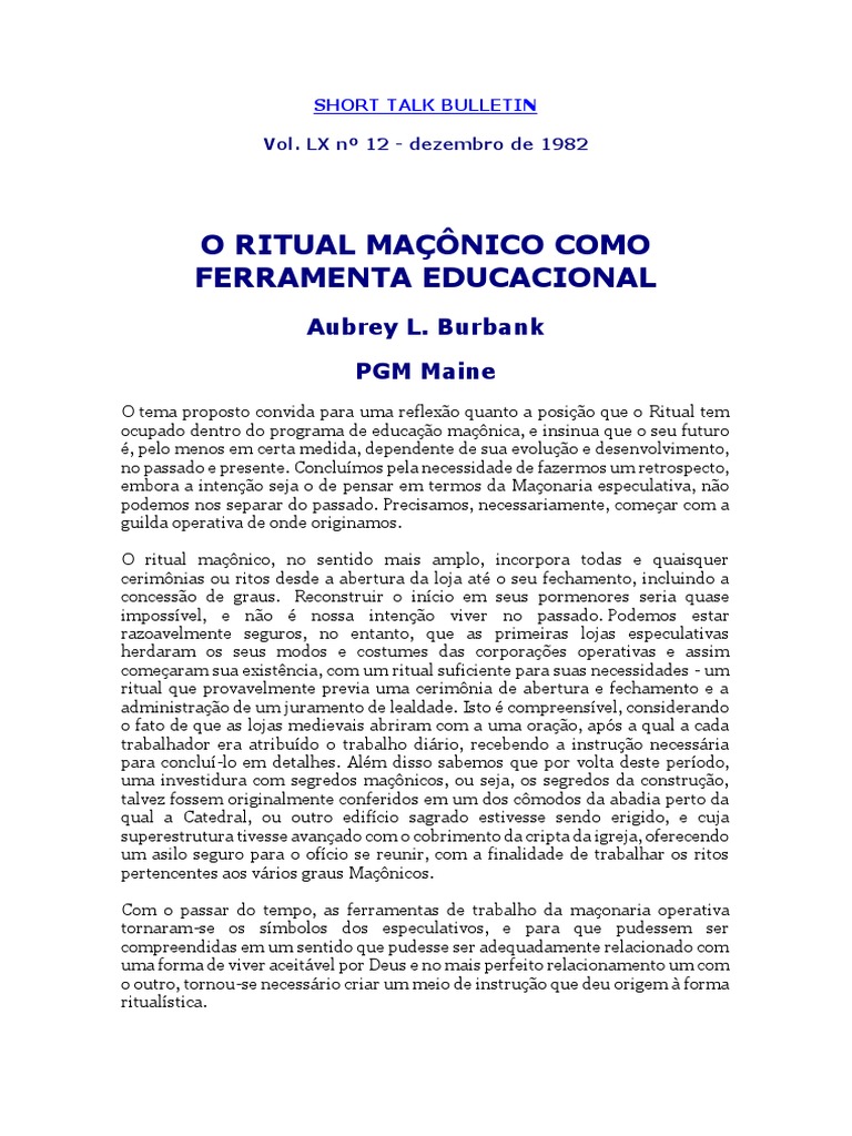 O Ritual Maçônico Como Ferramenta Educacional - Elm | PDF | Maçonaria ...