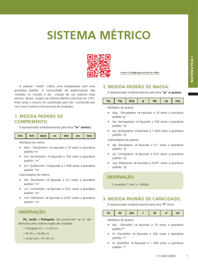 Sistema métrico: medida padrão de comprimento, massa, capacidade e ...