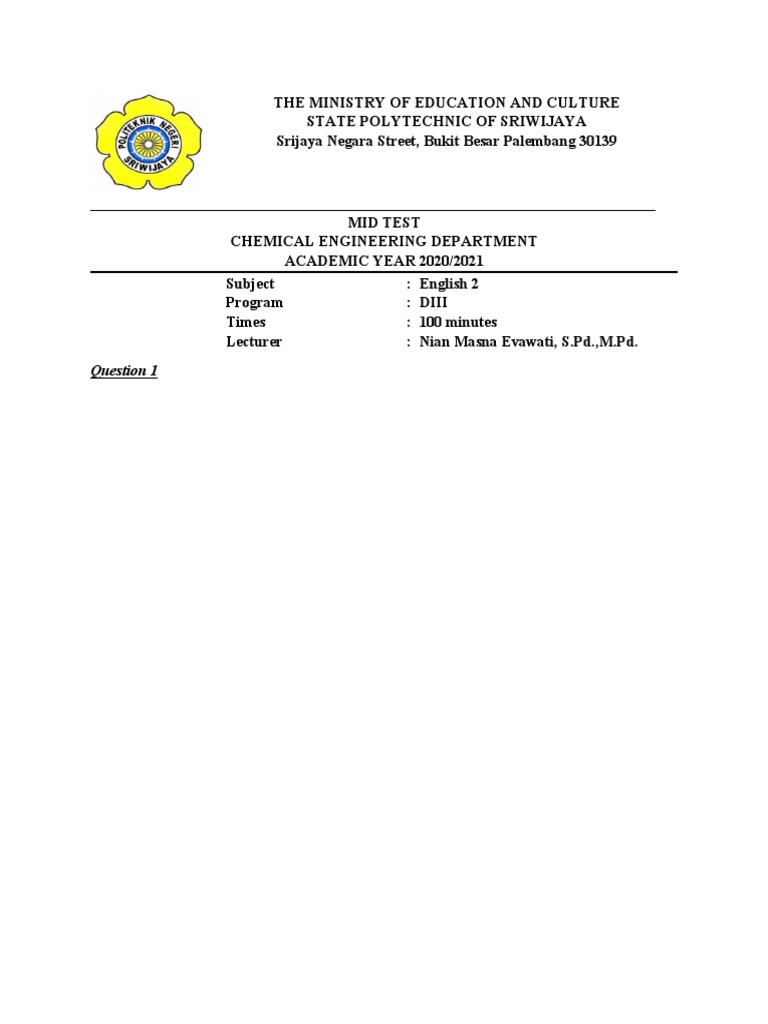 MID TEST OF TKok | PDF