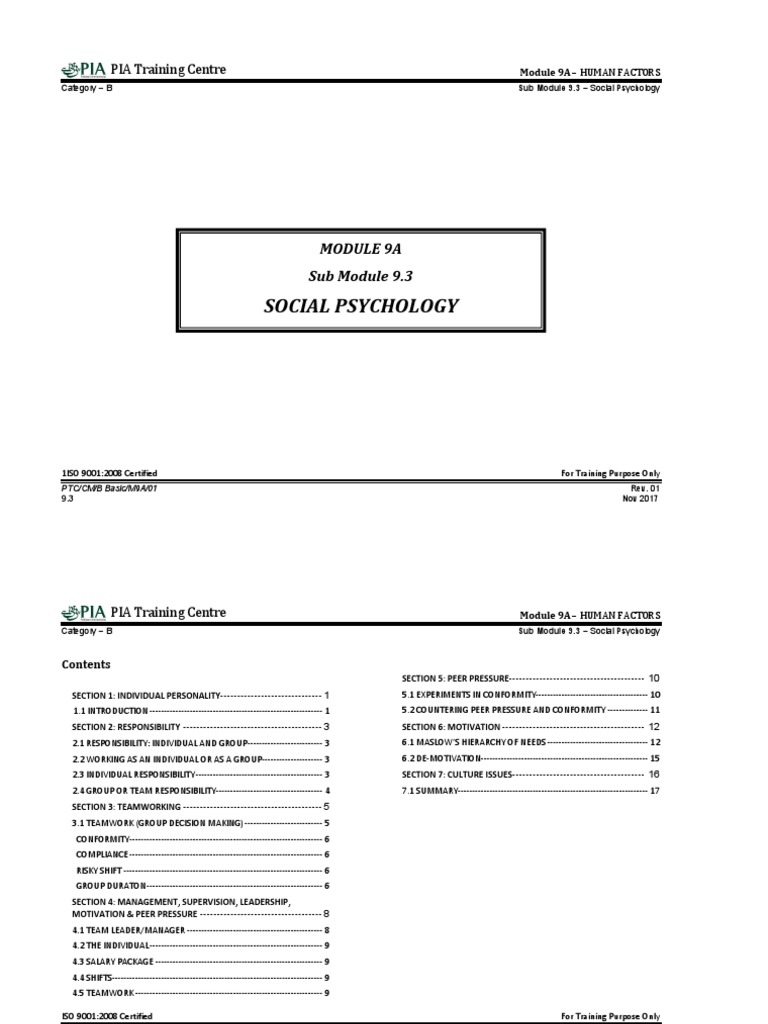 Module 9 (Human Factors) Sub Module 9.3 (Social Psychology) | PDF ...
