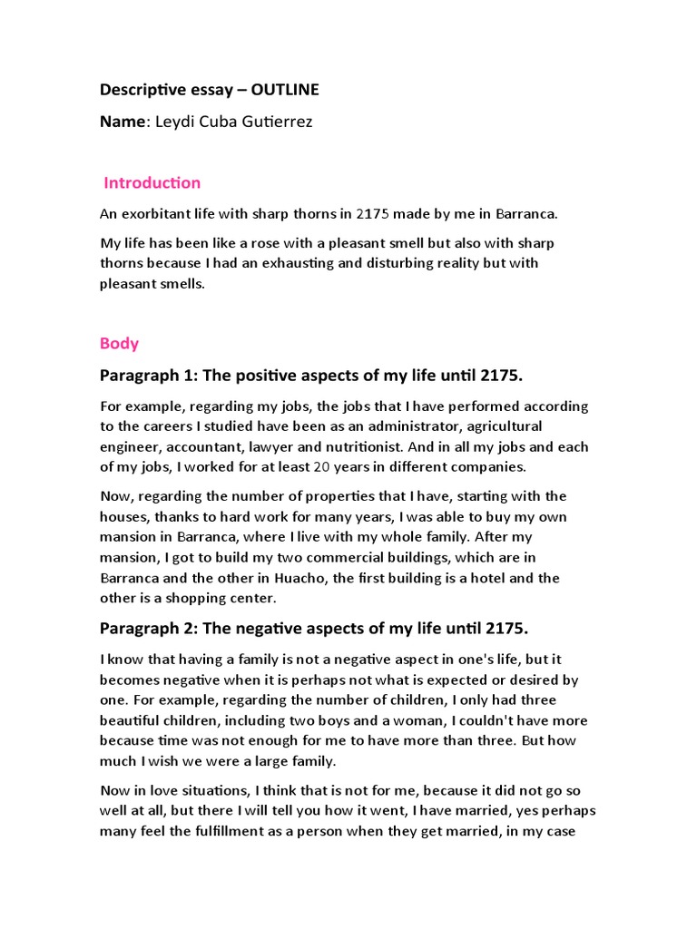 Descriptive Essay - OUTLINE | PDF