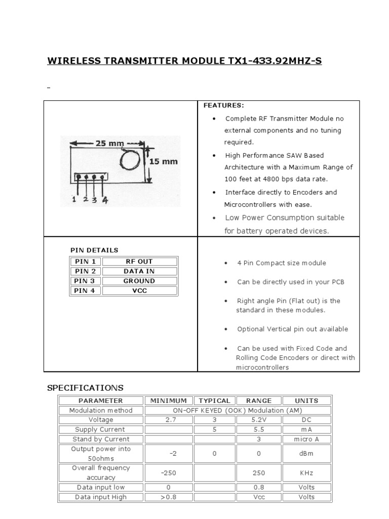 Wireless Transmitter Module Tx1 | PDF | Antenna (Radio) | Transmitter