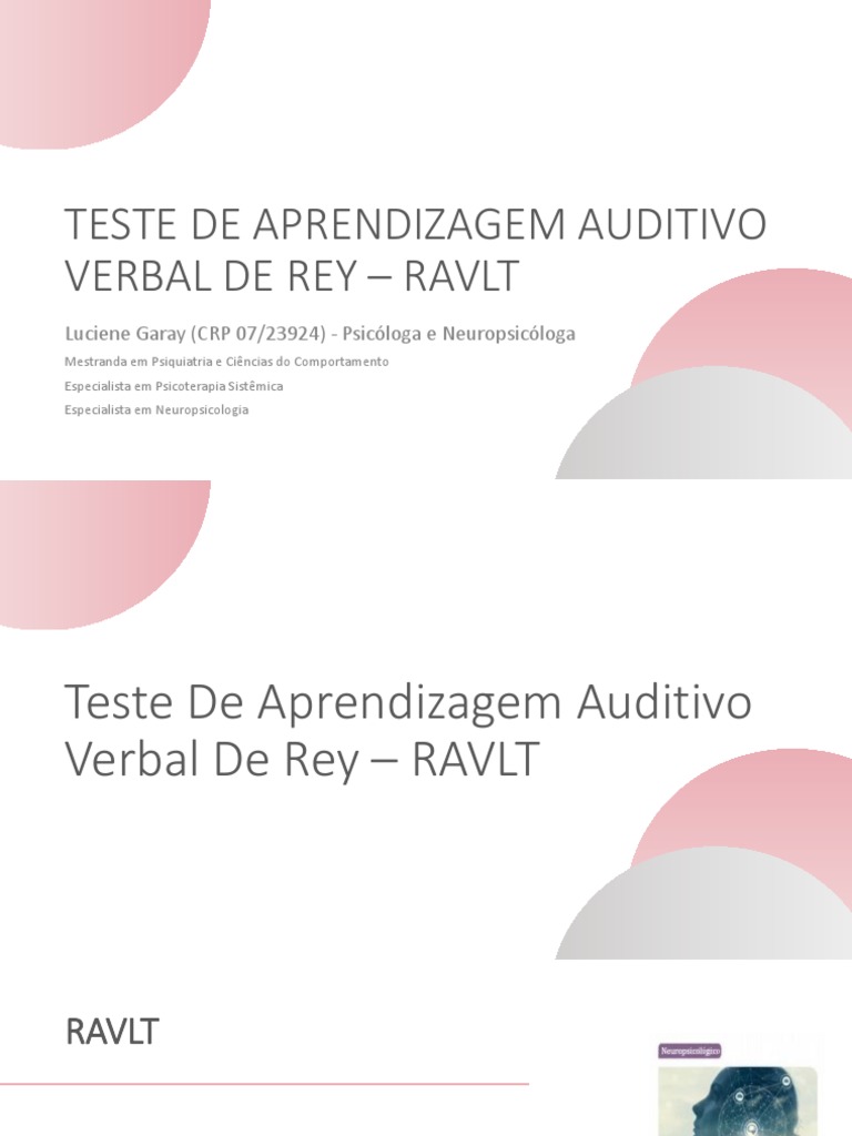 Aula 14 - RAVLT | PDF | Neuropsicologia | Avaliação neuropsicológica