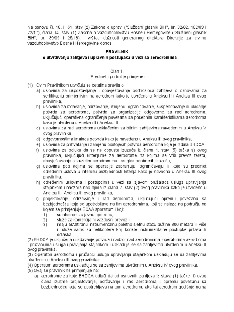 Pravilnik o Utvrđivanju Zahtjeva I Upravnih Postupaka U Vezi Sa Aerodromima - NACRT - 29.12.2020 ...