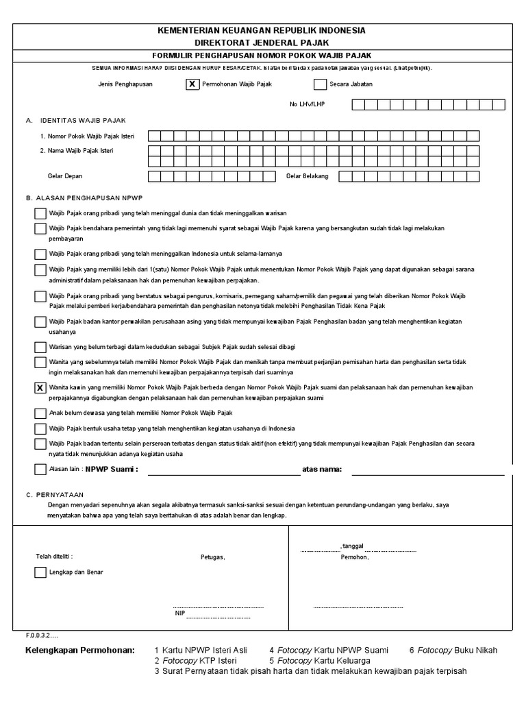 07 Form Penghapusan NPWP Isteri | PDF
