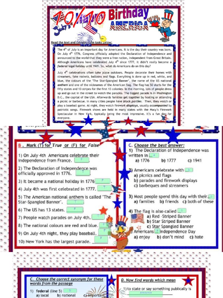 Liveworksheet Activity. American Independence Day. SC | PDF | Social ...