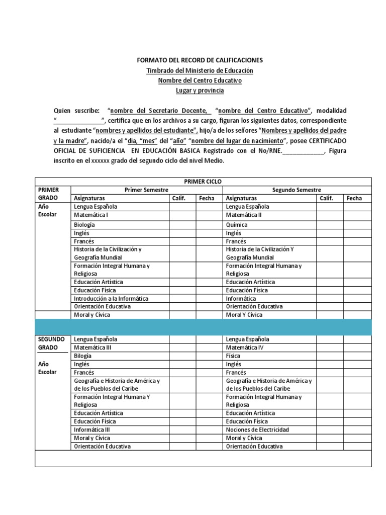 YZKT Formato de Record de Notas en Base A La Ordenanza 399pdf | PDF ...