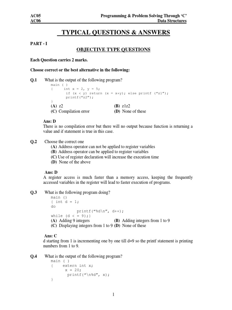 C Questions and Answer | PDF | Pointer (Computer Programming) | Subroutine