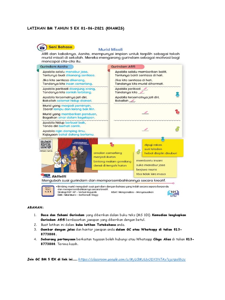 Latihan Bm Tahun 5 Ex 01 Julai Pdf