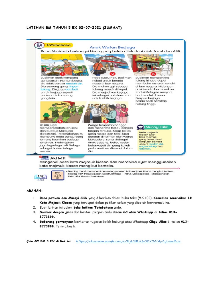 Latihan Bm Tahun 5 Ex 02 Julai Pdf