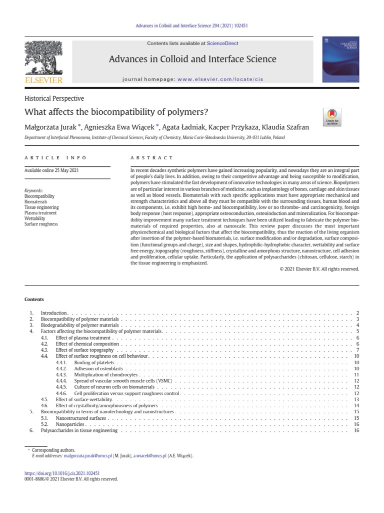 What Affects The Biocompatibility of Polymers | PDF | Biomaterial ...