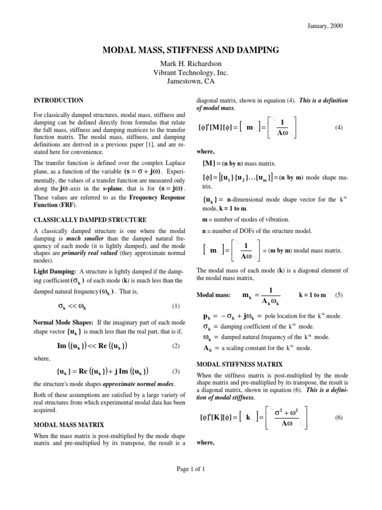 Modal Mass, Stiffness and Damping | PDF | Normal Mode | Matrix (Mathematics)