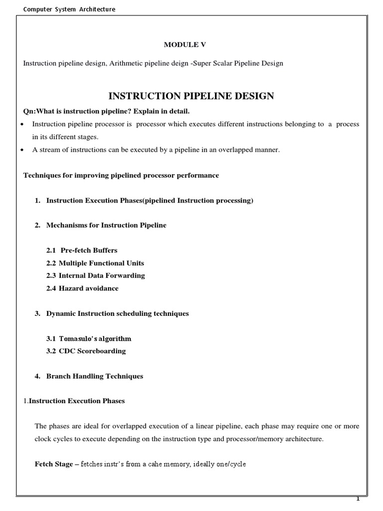 Instruction Pipeline Design, Arithmetic Pipeline Deign - Super Scalar Pipeline Design | PDF ...