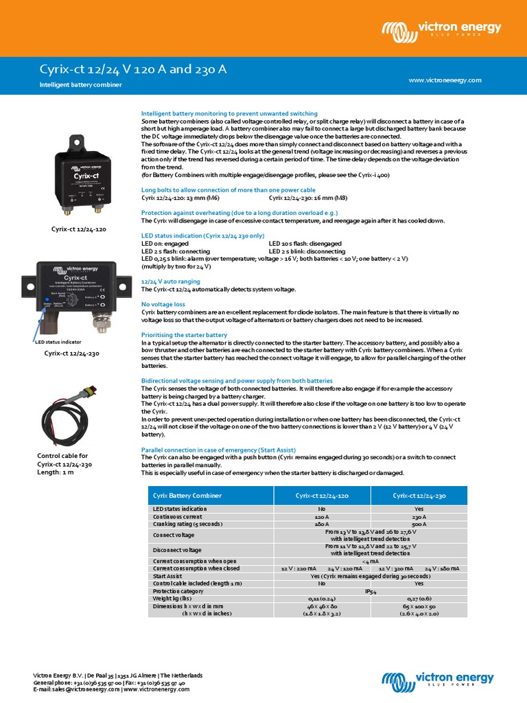 Datasheet Cyrix CT 120A 230A EN | PDF | Battery Charger | Relay