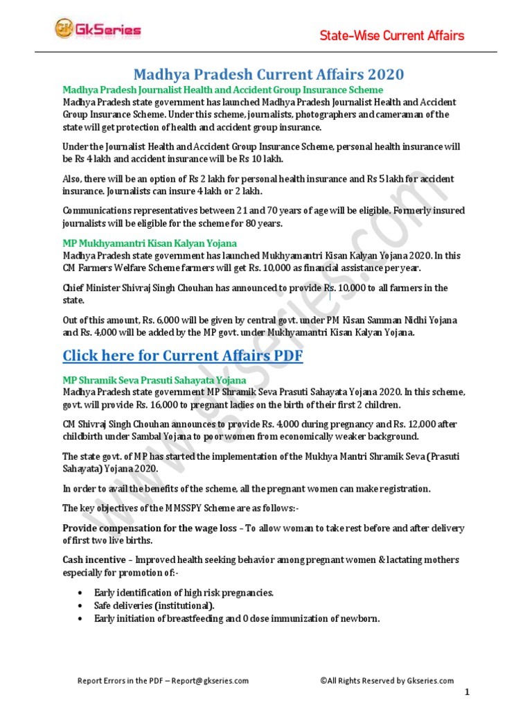 Madhya Pradesh Current Affairs | PDF