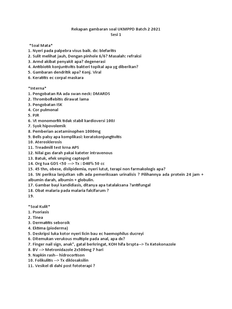 Rekapan Gambaran Soal UKMPPD Batch 2 2021 | PDF
