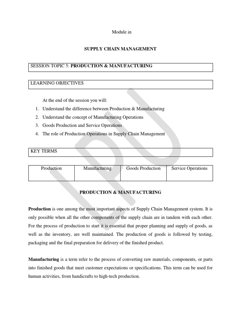 Production vs. Manufacturing in SCM | PDF | Supply Chain | Supply Chain ...