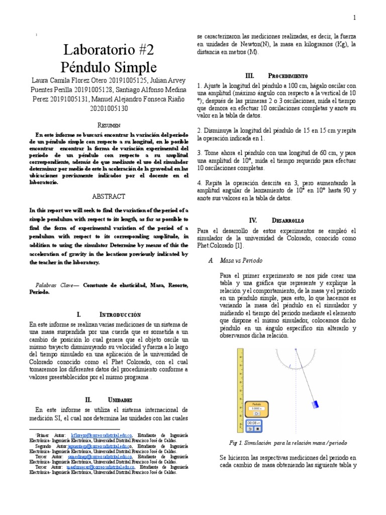 Laboratorio #2 Pendulo Simple | PDF | Péndulo | Oscilación