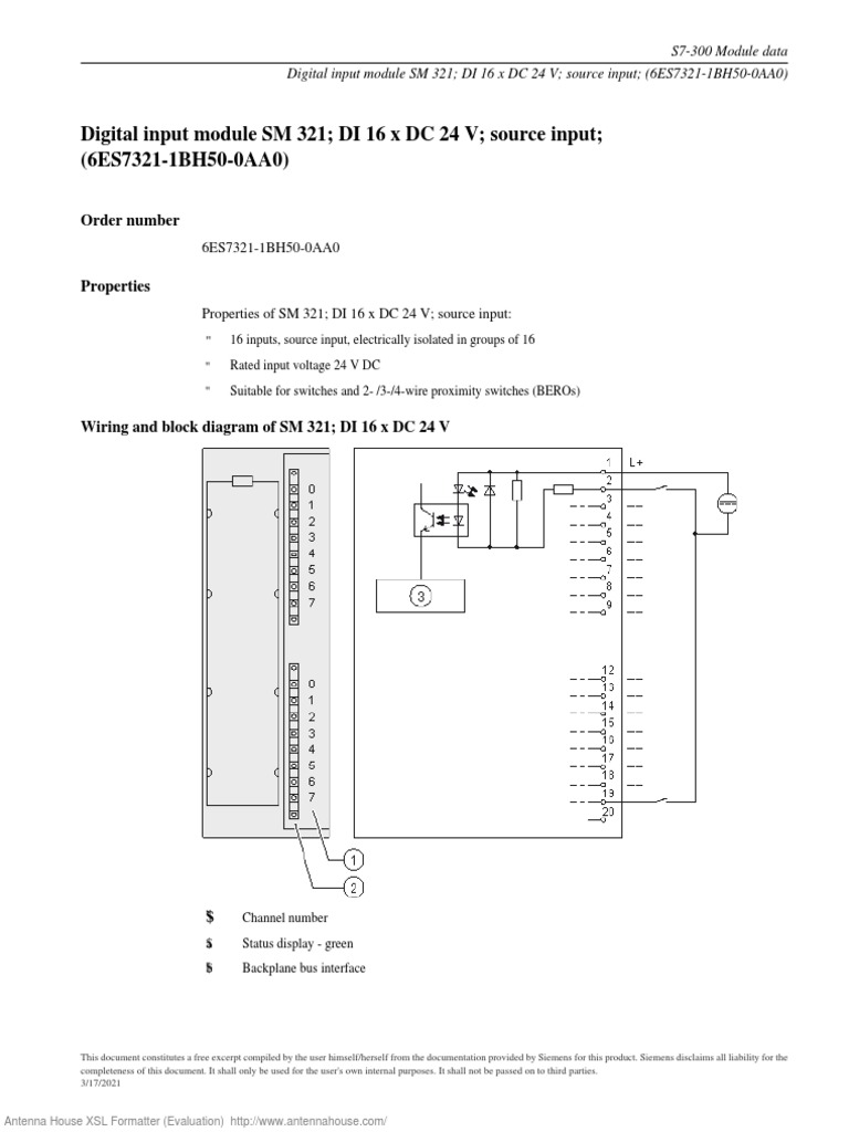 Digital Input Module SM 321 DI 16 X DC 24 V Source Input (6ES7321-1BH50 ...