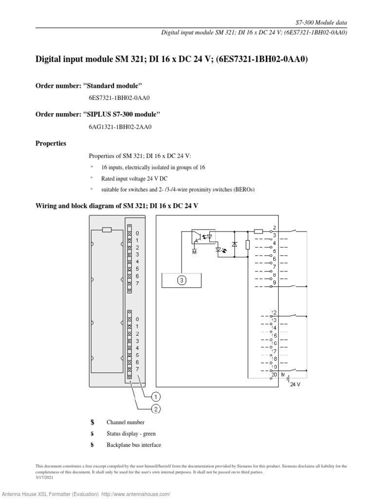 Digital Input Module SM 321 DI 16 X DC 24 V (6ES7321-1BH02-0AA0) | PDF ...