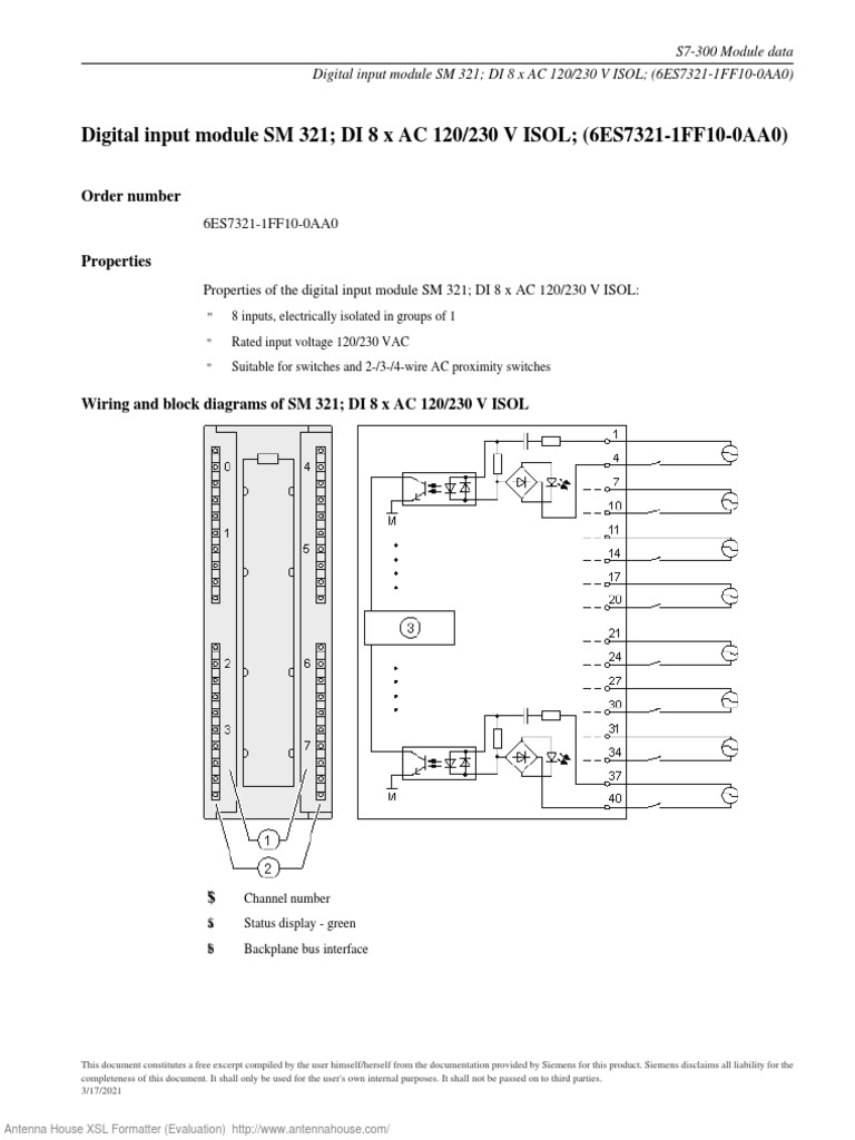 Specification and Technical Details of the Siemens SM 321 Digital Input ...
