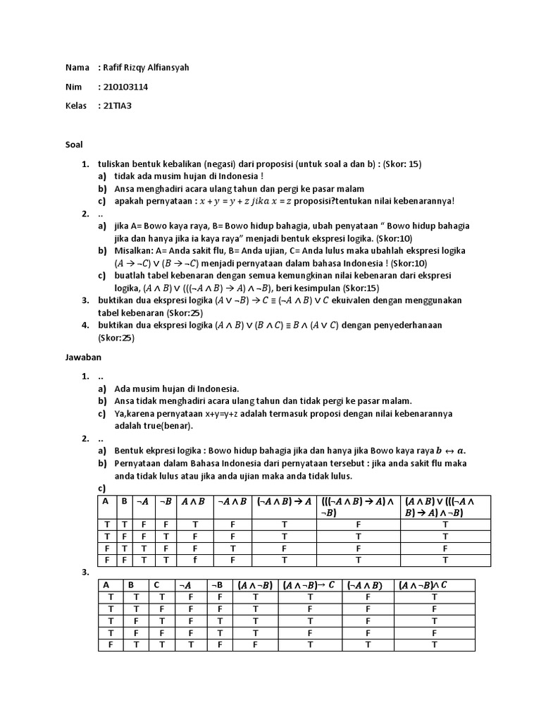 Contoh Soal Logika Informatika | PDF