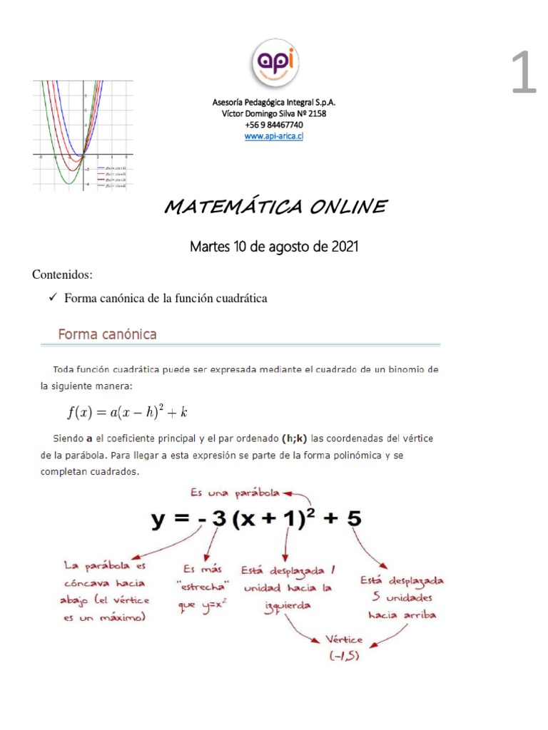 Forma Canonica de Una Función Cuadrática | PDF