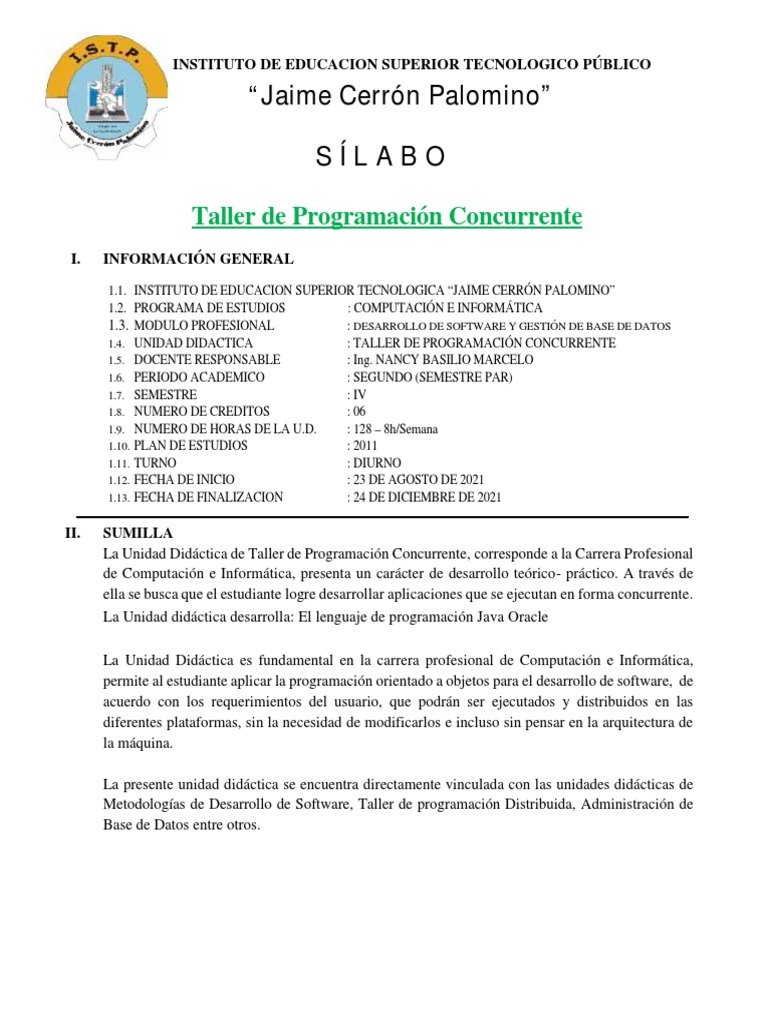 4.silabo Taller de Prog Concurrente | PDF | Flujo de control | Informática
