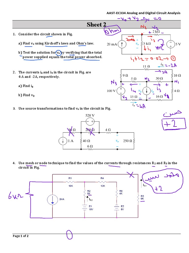 Sheet 2: AAST-EC334 Analog and Digital Circuit Analysis | PDF ...