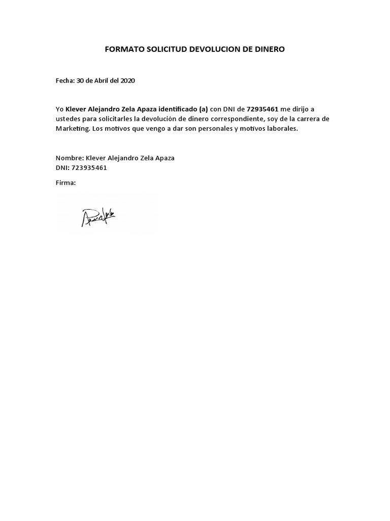 Formato Solicitud Devolucion de Dinero | PDF | Crecimiento personal y profesional | Negocios