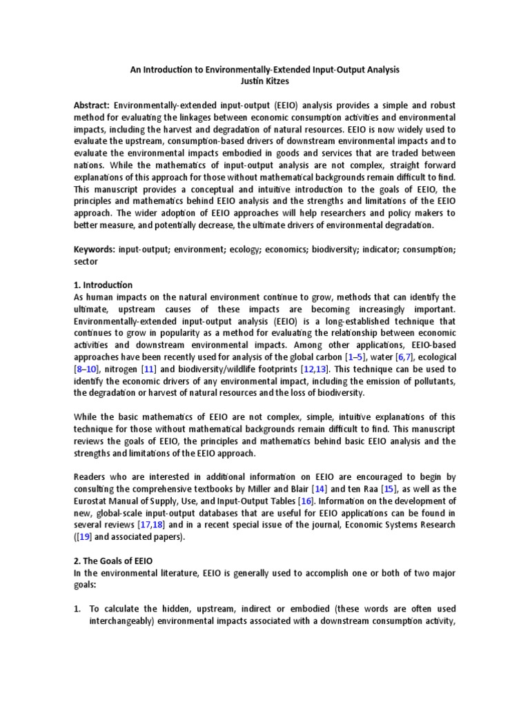 15.1. Kitzes, J. - An Introduction To Environmentally-Extended Input-Output Analysis | PDF ...