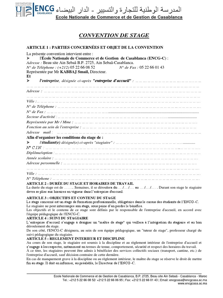 Convention de Stage à l'ENCG-C | PDF
