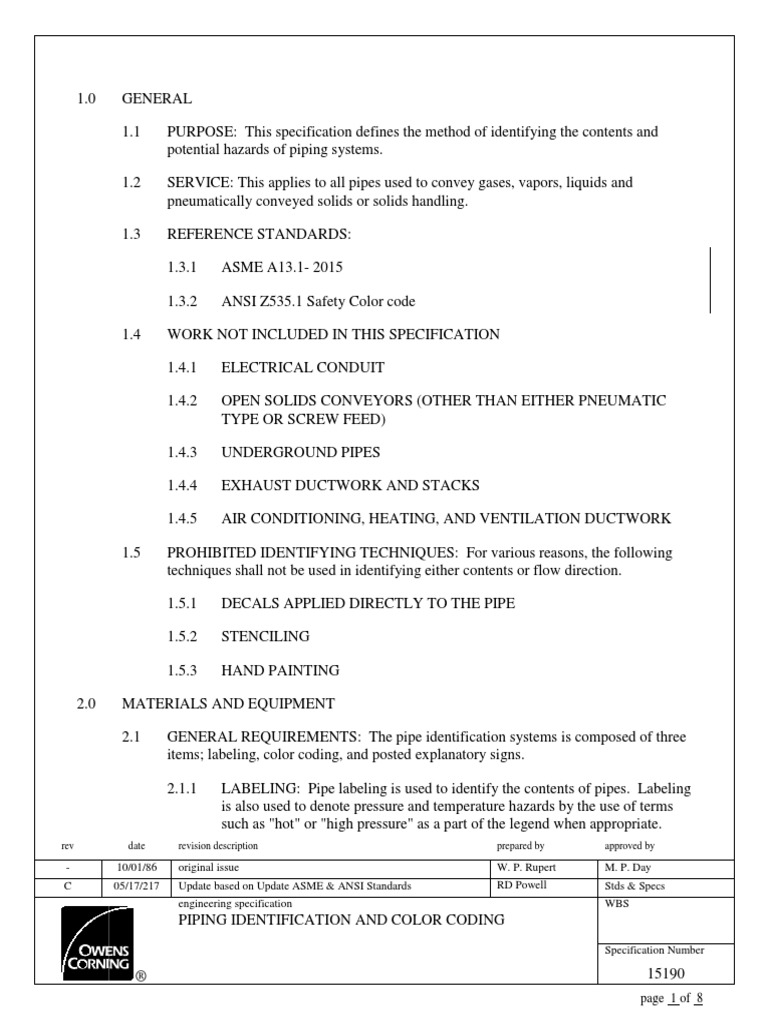 Piping Identification and Color Coding, Rev C | PDF | Water | Pipe ...
