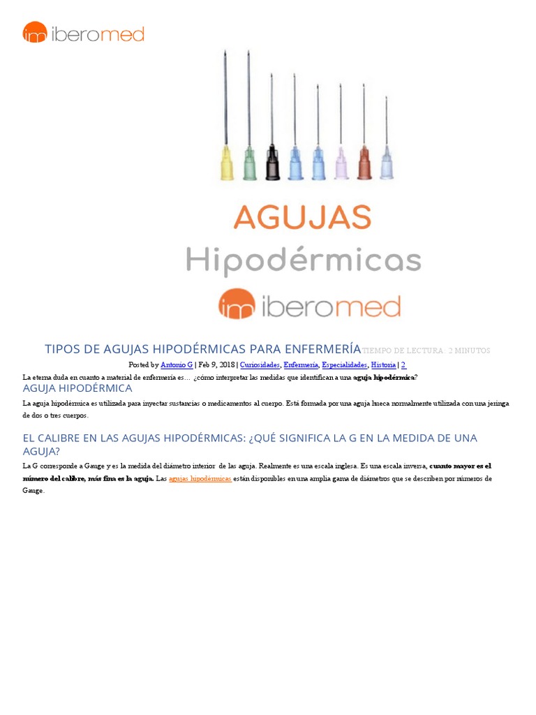 Tipos y calibres de agujas hipodérmicas | PDF | Medicina | Farmacología