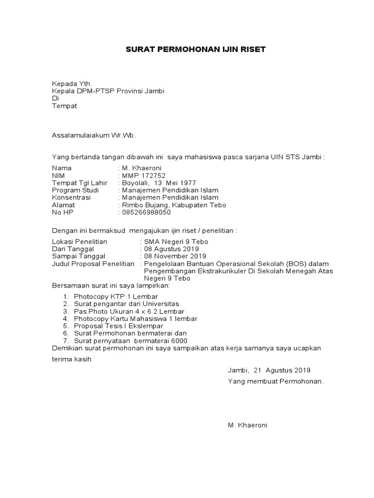 Surat Permohonan Ijin Riset | PDF