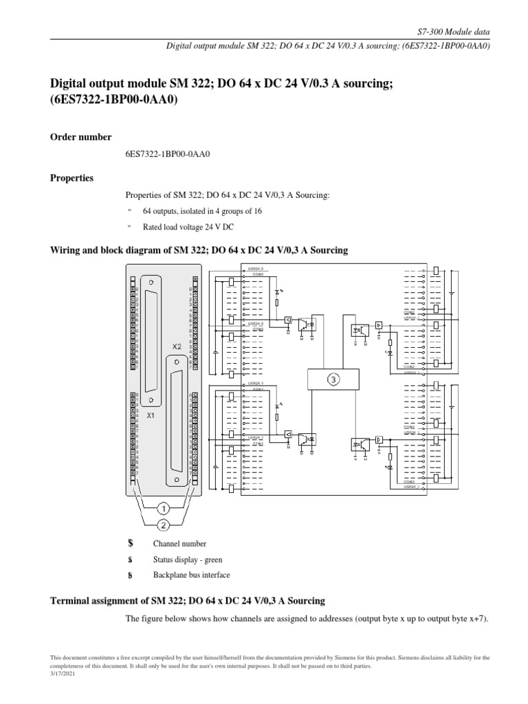 Digital Output Module SM 322 DO 64 X DC 24 V/0.3 A Sourcing (6ES7322 ...