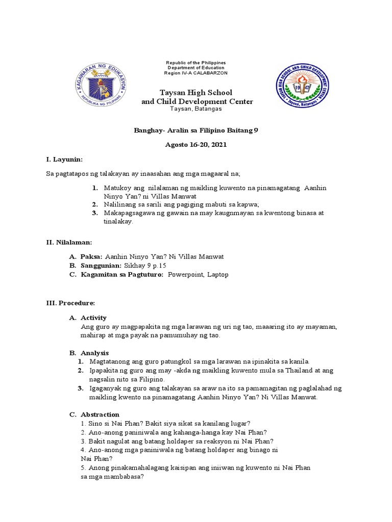 Formatin Lesson Plan Filipino 9 | PDF