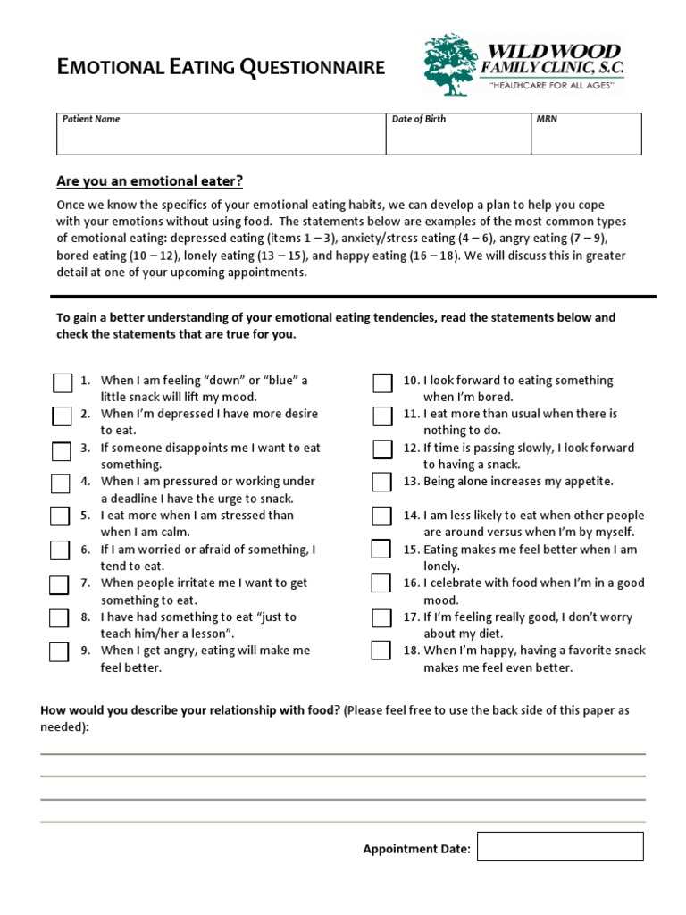 Emotional Eating Questionnaire Guide | PDF | Mental Health | Mood ...