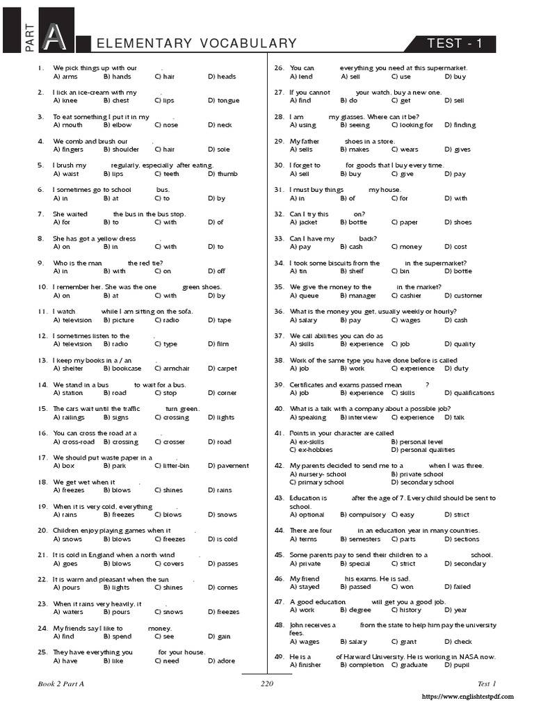 Elementary Vocabulary: Test - 1 | PDF | Road