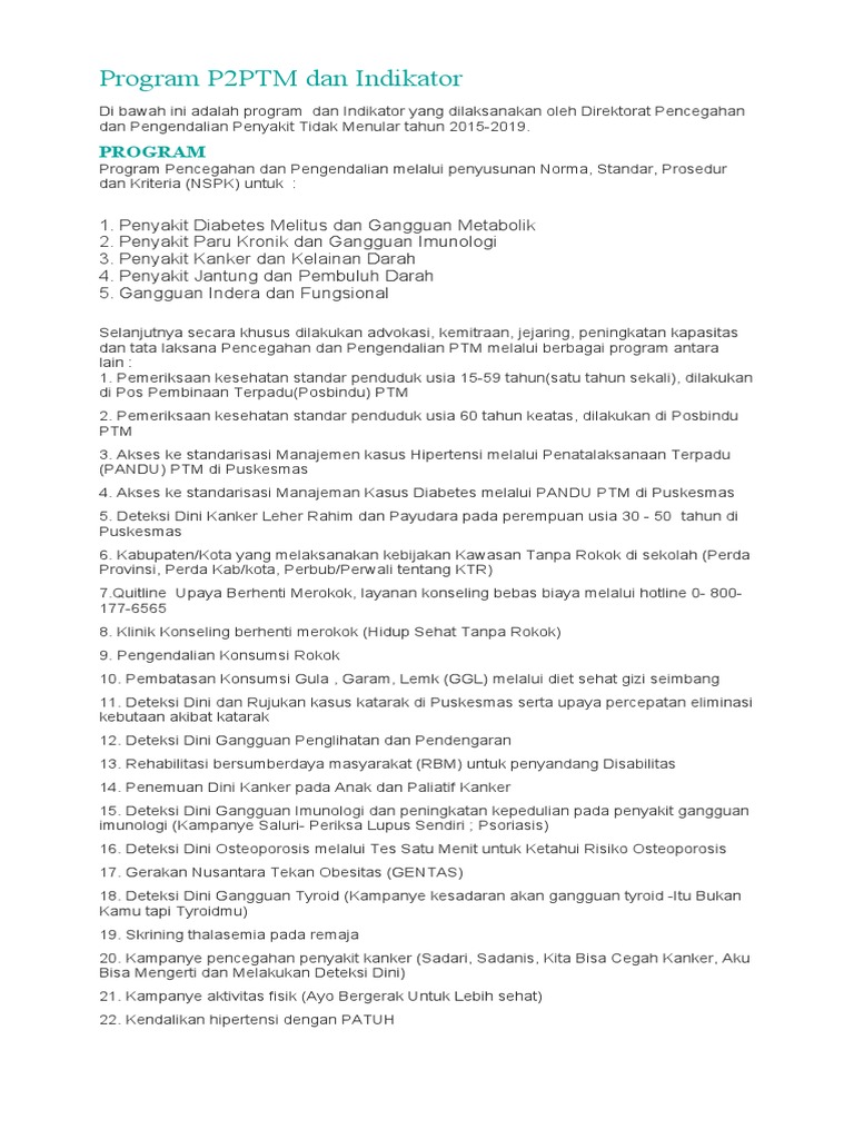 Program dan Indikator P2PTM 2015-2019 | PDF